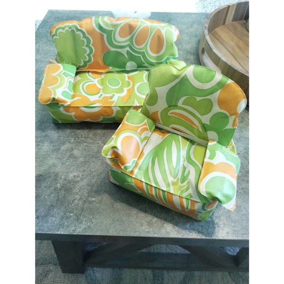 Barbie | Toys | Vtg Barbie Blow Up Chair Couch Doll Furniture Orange ...